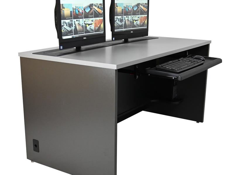 Computer Training Desks - Dual Trolley™ Monitor Lift | Nova Solutions