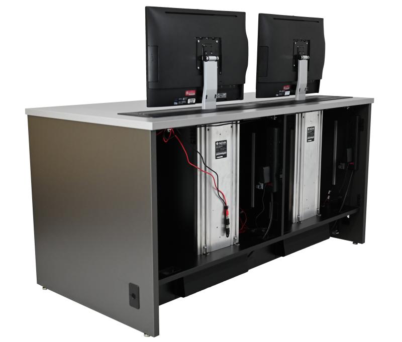 Computer Training Desks - Dual Trolley™ Monitor Lift | Nova Solutions