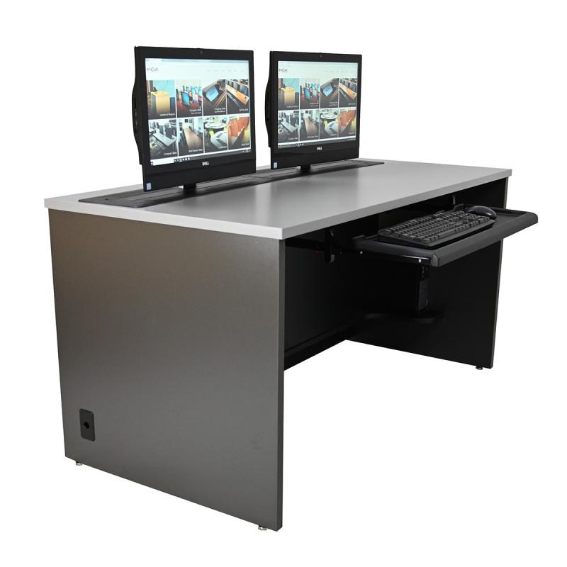 Computer Training Desks - Dual Trolley™ Monitor Lift | Nova Solutions
